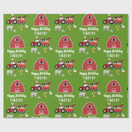 Farm Animals & Red Tractor Birthday Party Theme Wrapping Paper | Zazzle
