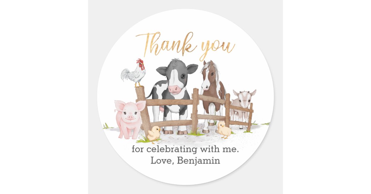 Farm Animals Thank You Classic Round Sticker | Zazzle