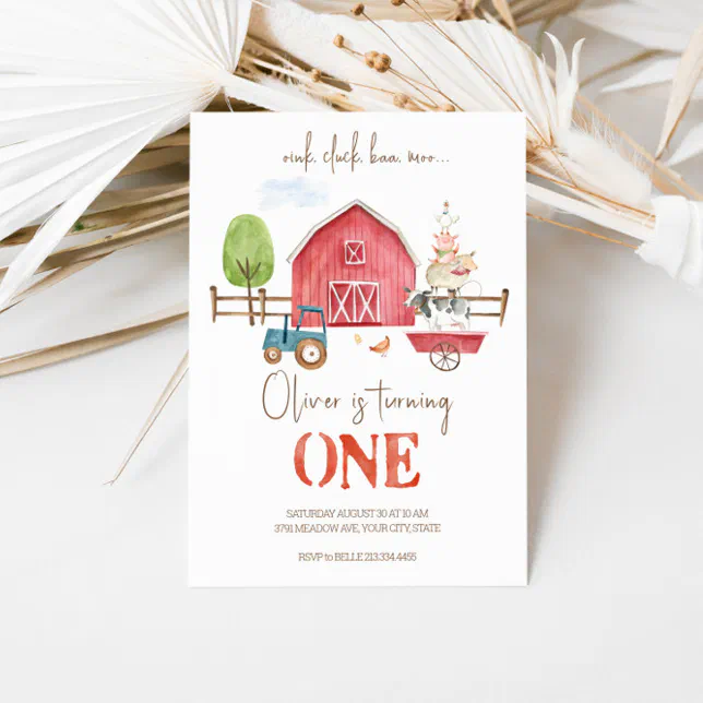 Farm Animals Themed First Birthday Invitation | Zazzle