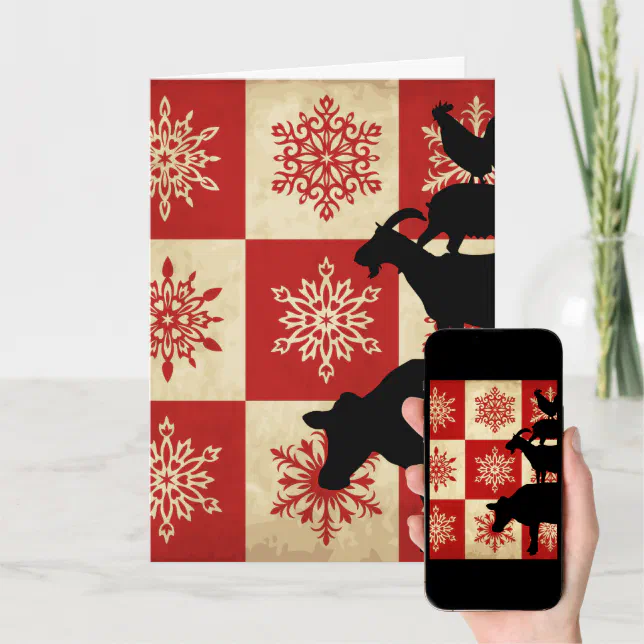 Farm Animals Vintage Style Country Christmas Holiday Card | Zazzle