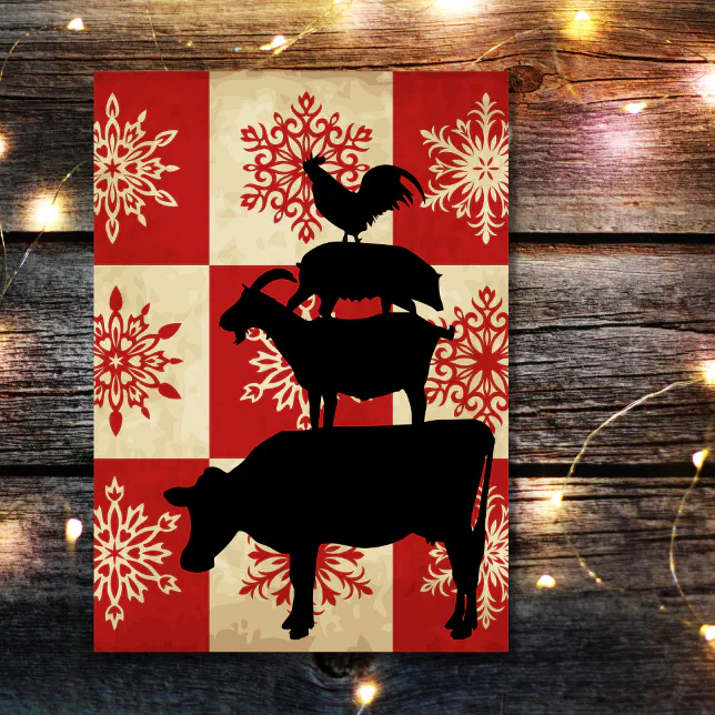 Farm Animals Vintage Style Country Christmas Holiday Card | Zazzle