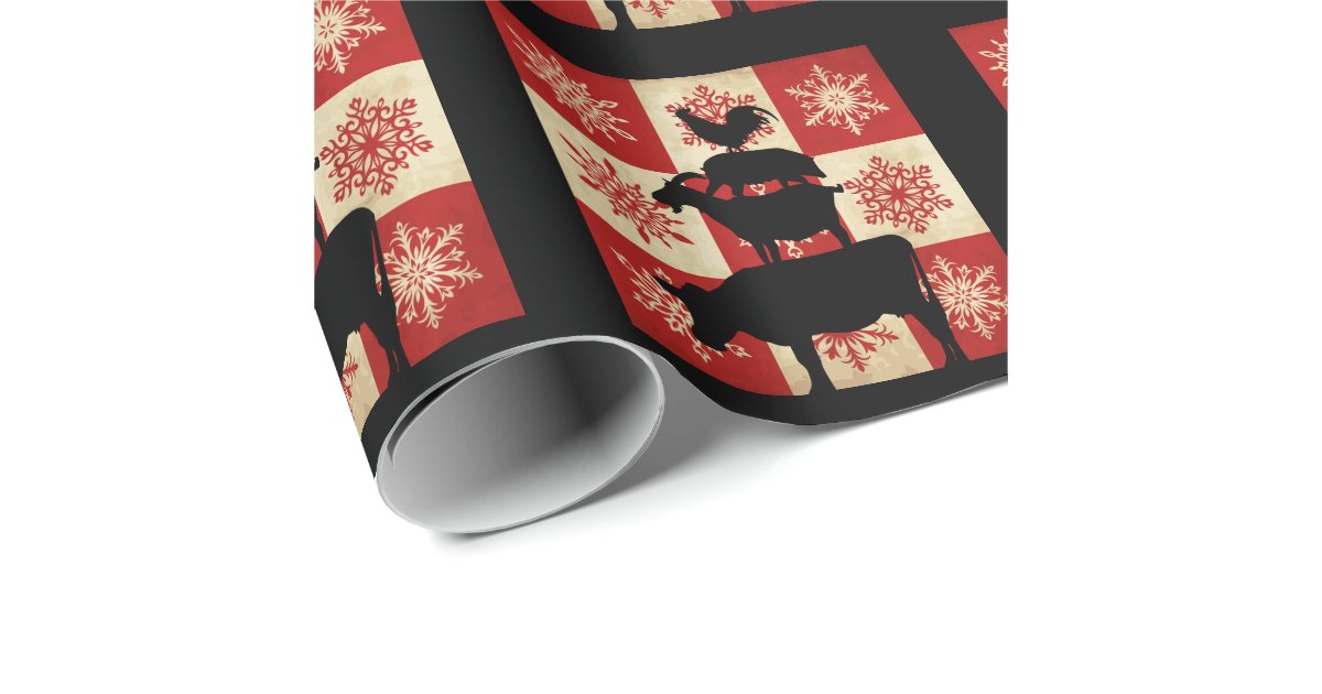 Farm Animals Vintage Style Country Christmas Wrapping Paper | Zazzle