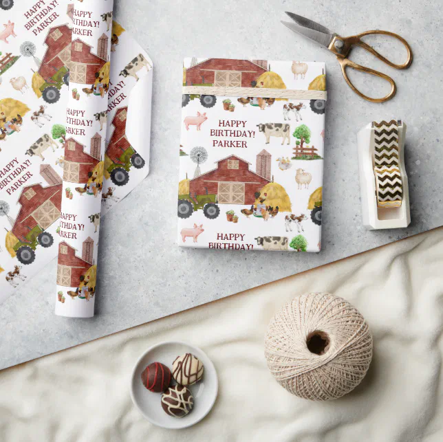 Farm Animals Watercolor Baby Farm Animals Wrapping Paper | Zazzle