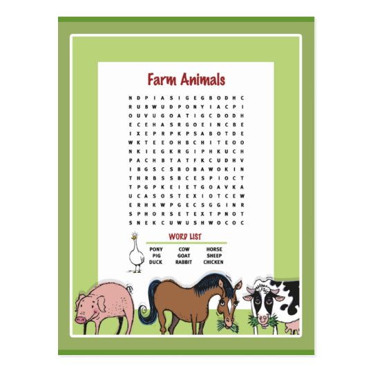 Farm Animals Word Search Postcard | Zazzle.com