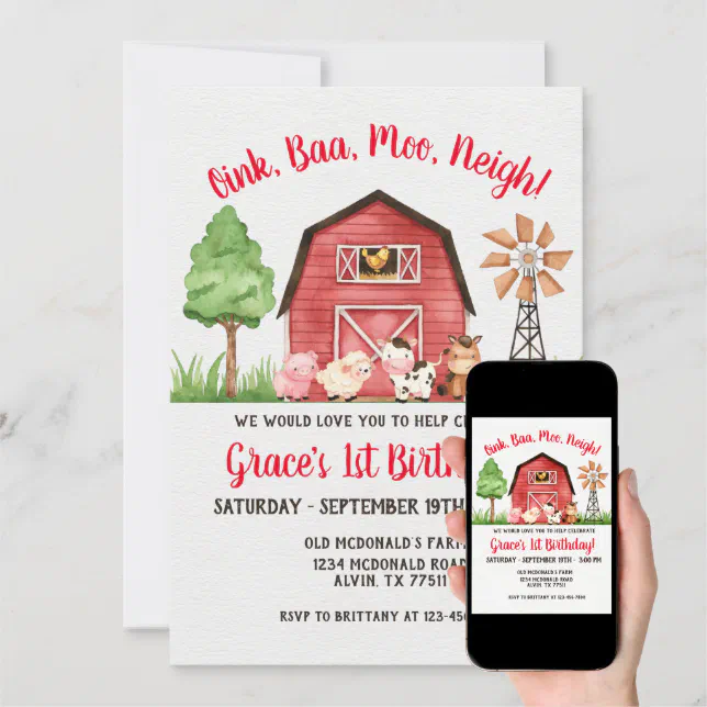 Farm Barnyard 1st Birthday Invitation | Zazzle