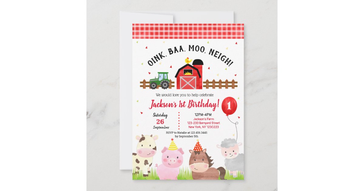 Farm Barnyard 1st Birthday Party Invitations Boy | Zazzle