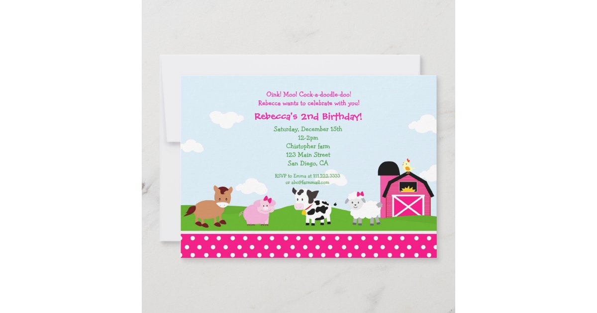 Farm Barnyard Birthday Invitations for girl | Zazzle