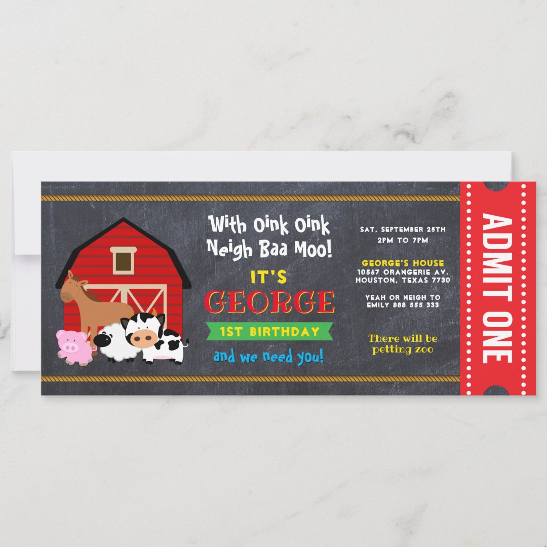 Farm Barnyard Entrance Ticket Pass Birthday Invitation | Zazzle