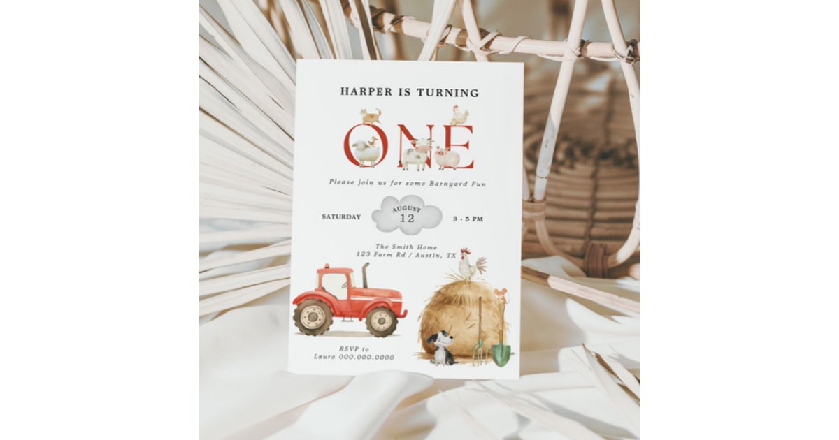 Farm Barnyard Fun First Birthday Invitation | Zazzle