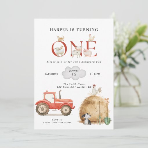 Farm Barnyard Fun First Birthday Invitation | Zazzle