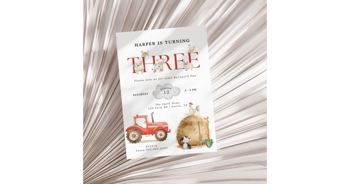 Farm Barnyard Fun Third Birthday Invitation | Zazzle