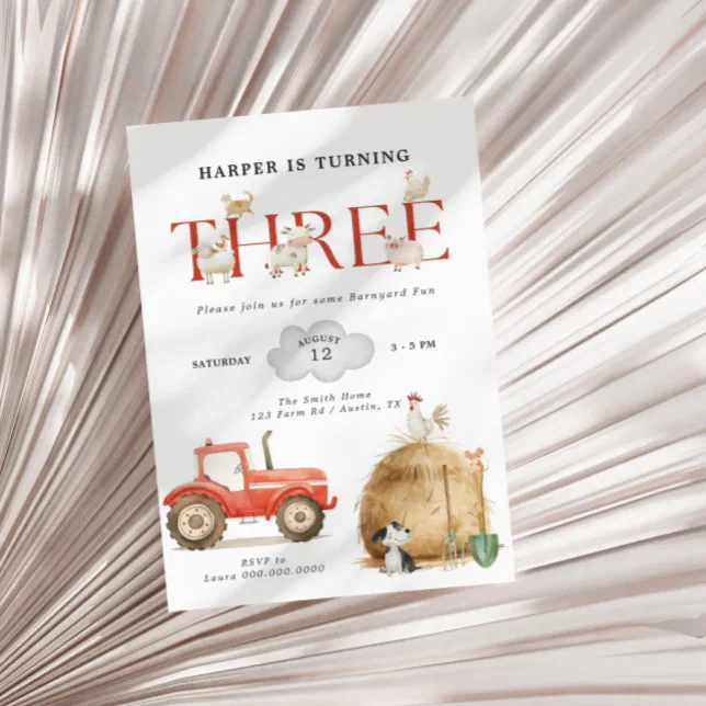 Farm Barnyard Fun Third Birthday Invitation | Zazzle