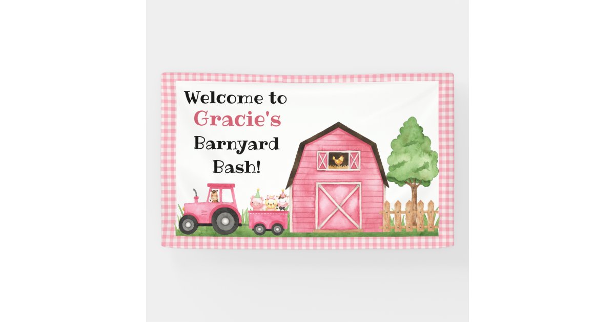 Farm / Barnyard Pink Birthday Banner | Zazzle