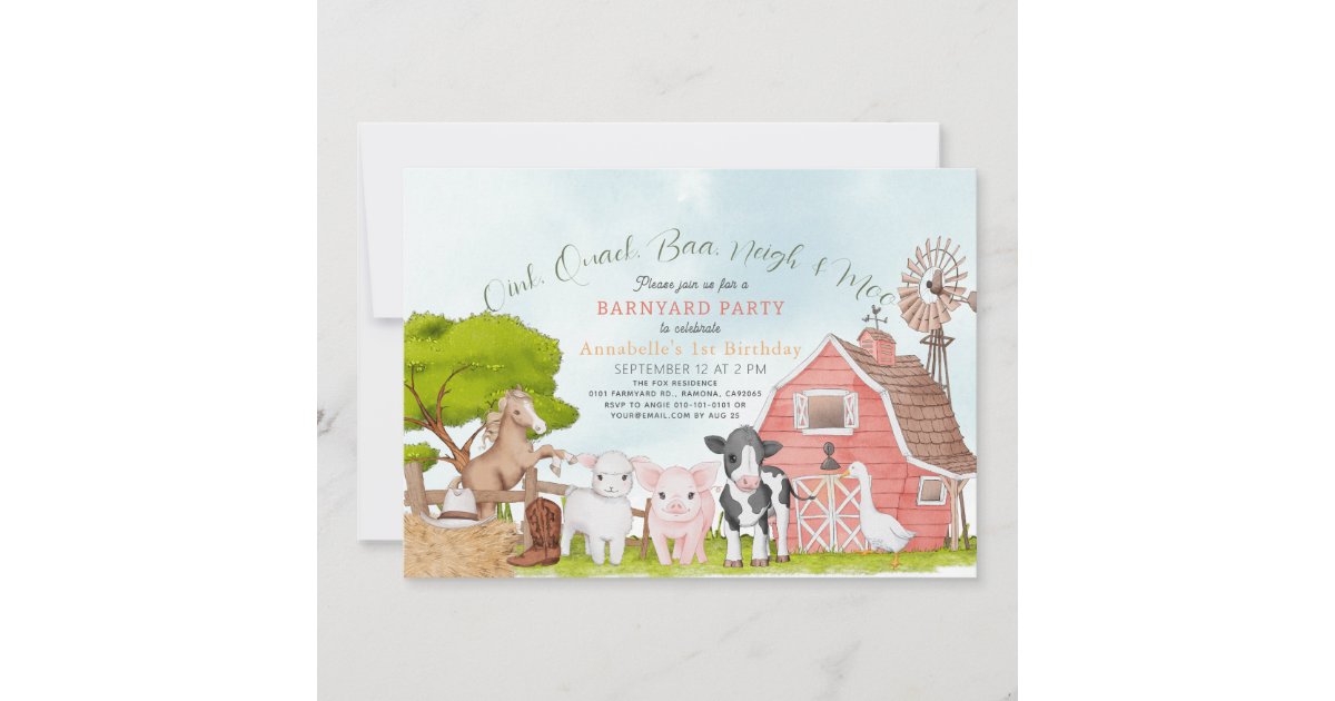 Farm Barnyard Rodeo Watercolor 1st Birthday Invitation | Zazzle