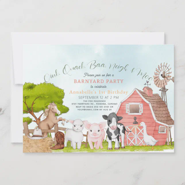 Farm Barnyard Rodeo Watercolor 1st Birthday Invitation | Zazzle