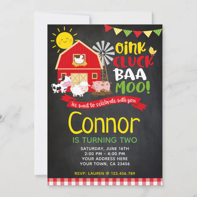 Farm Birthday Invitation, Chalkboard Invite | Zazzle