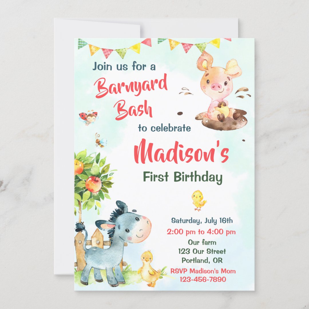 Farm birthday invitation Farm animals party invite | Zazzle