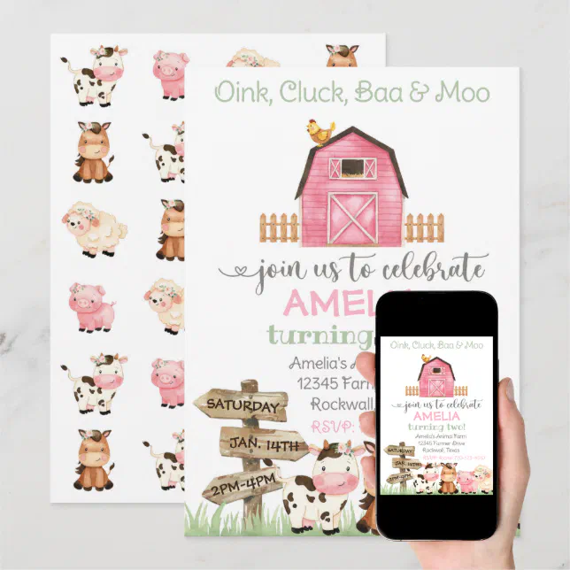 Farm Birthday Invitation, Girl Farm Invitation | Zazzle