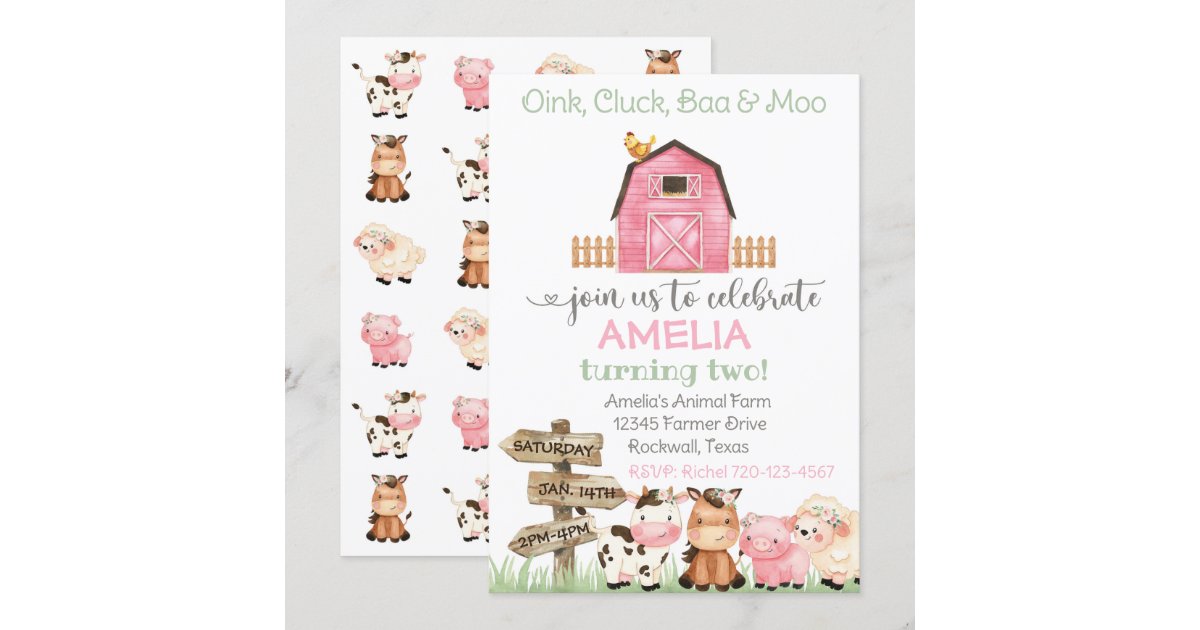 Farm Birthday Invitation, Girl Farm Invitation | Zazzle