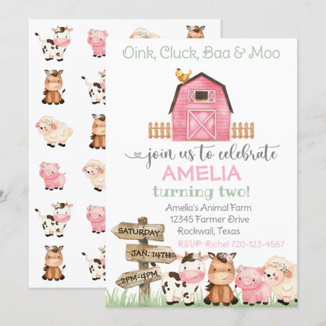 Farm Birthday Invitation, Girl Farm Invitation | Zazzle
