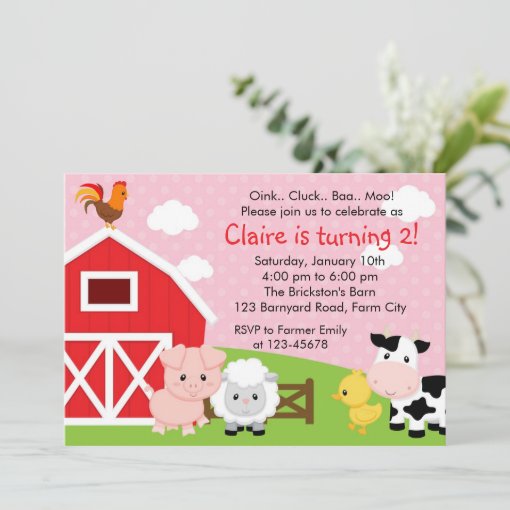Farm Birthday Invitation - Girl (Pink) - Barnyard | Zazzle
