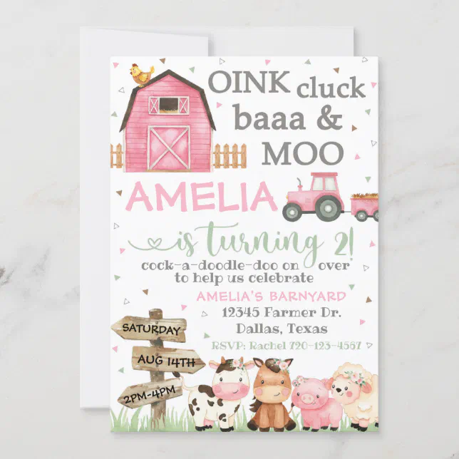 Farm Birthday Invitation, Oink Cluck Baa Moo Invitation | Zazzle