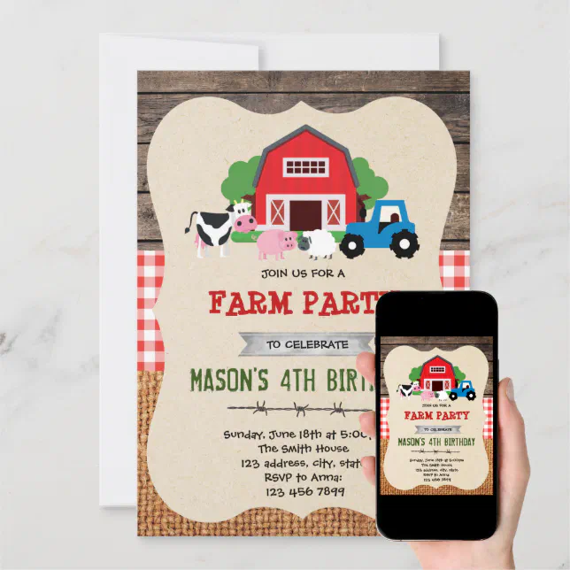 Farm birthday party invitation | Zazzle