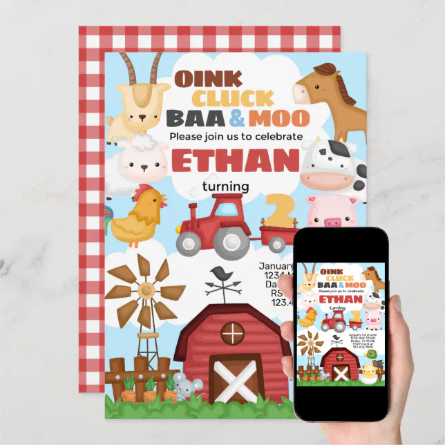 Farm Birthday Party Invitation Invite | Zazzle