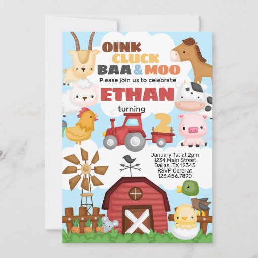 Farm Birthday Party Invitation Invite | Zazzle
