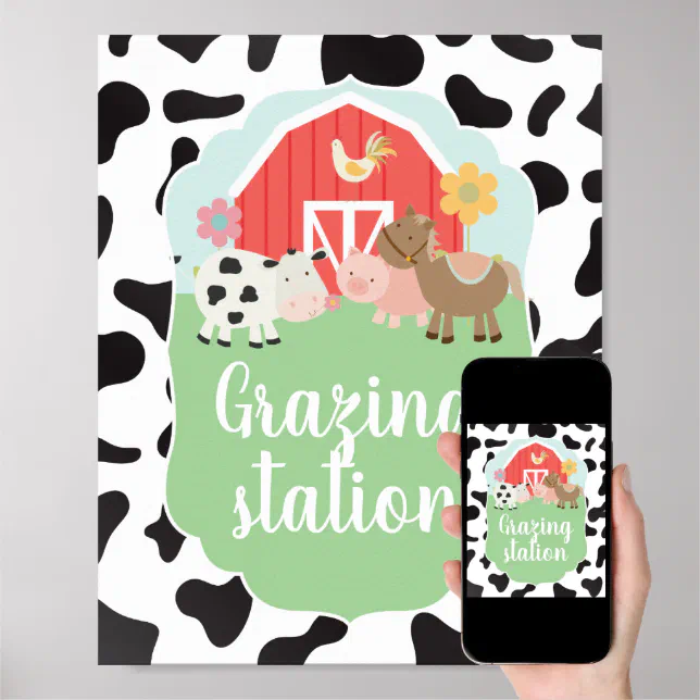 Farm Birthday Party Sign grazing station food sign | Zazzle