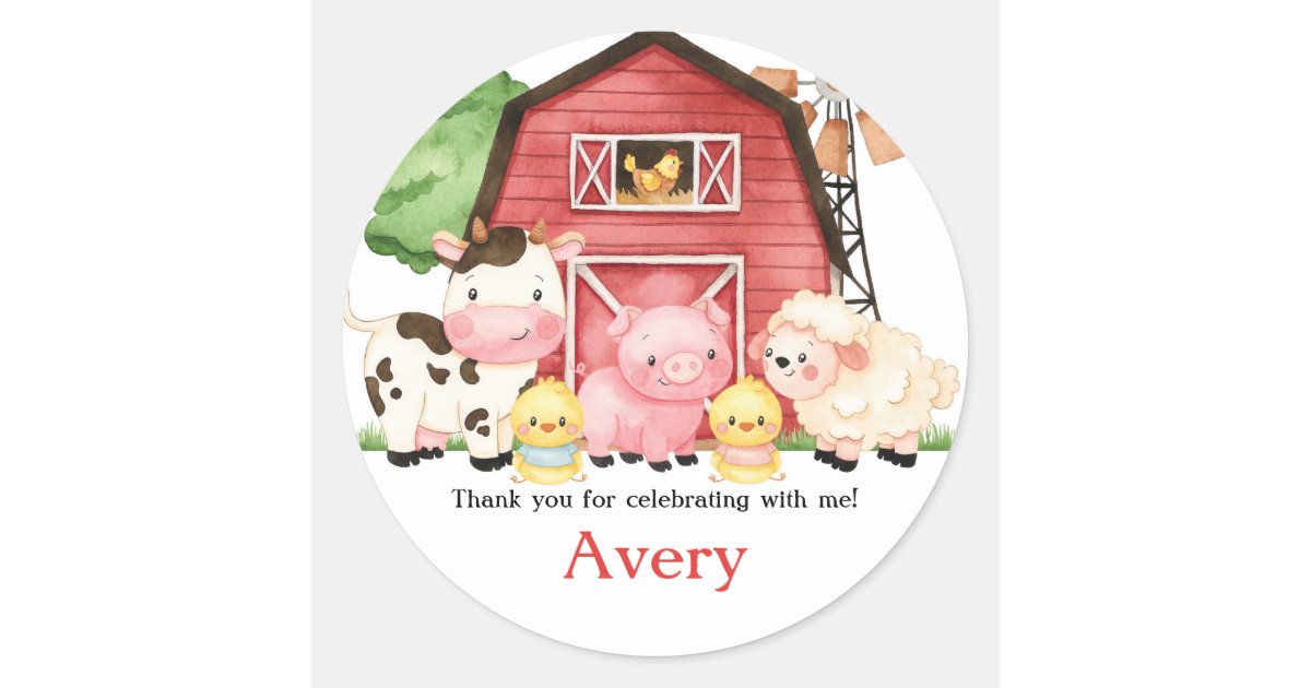 Farm Birthday Thank You Sticker, Favor Sticker | Zazzle