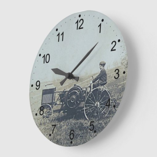 Farm Boy & Antique Tractor Large Clock | Zazzle