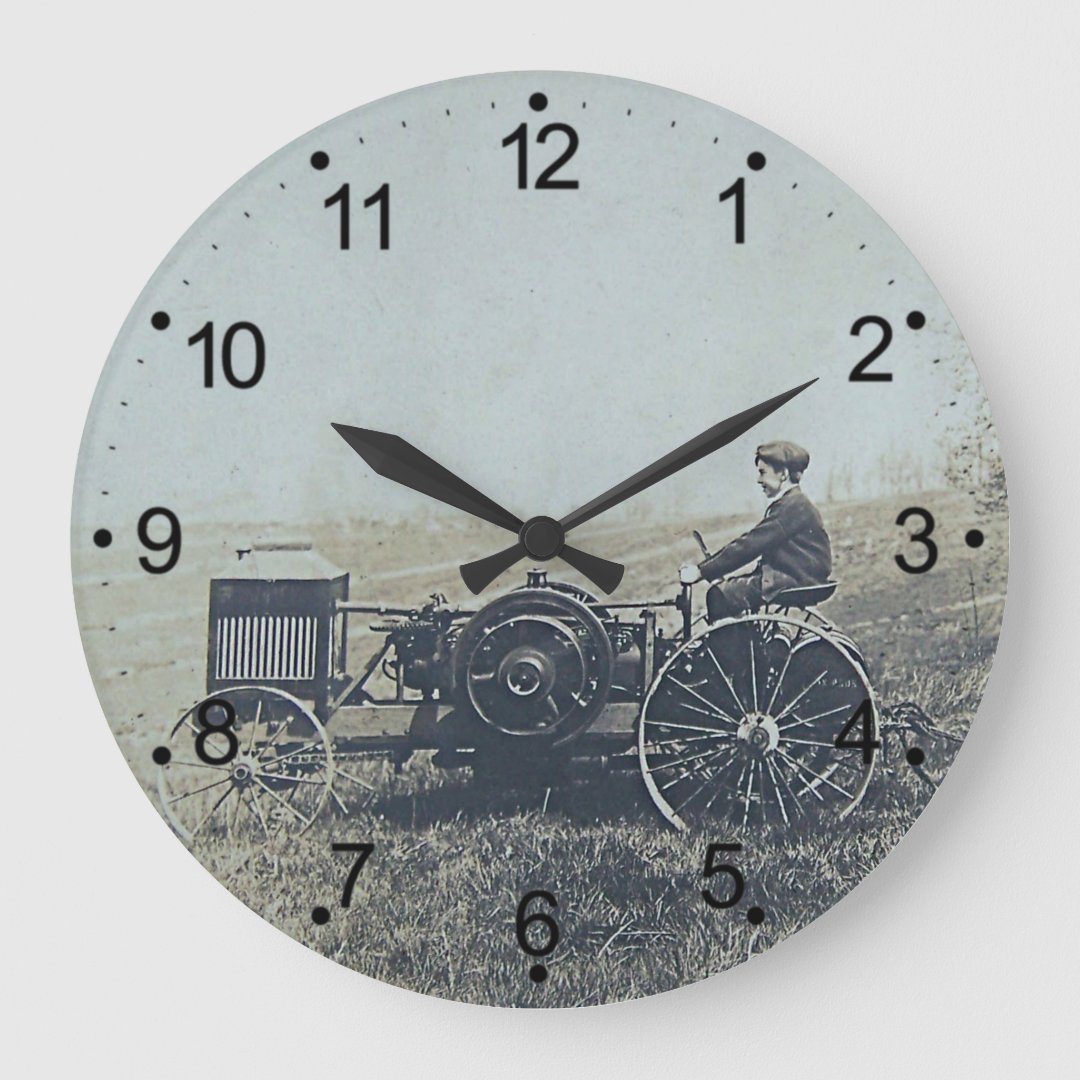 Farm Boy & Antique Tractor Large Clock | Zazzle