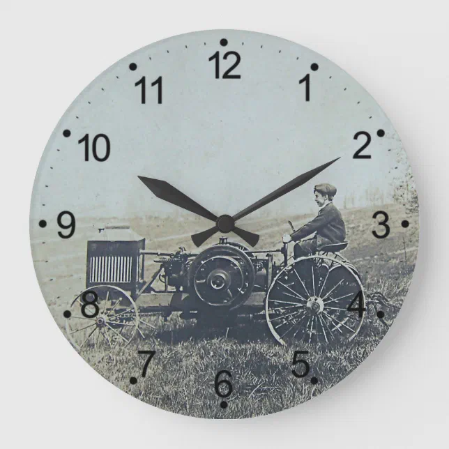 Farm Boy & Antique Tractor Large Clock | Zazzle