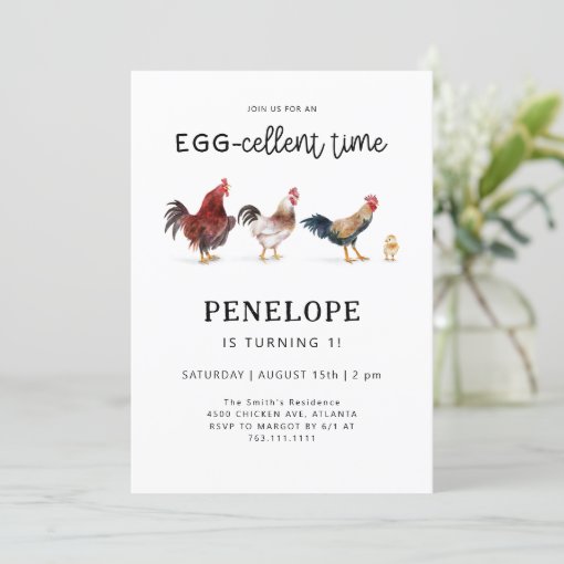 Farm Chicken EGG-cellent Birthday Invitation | Zazzle