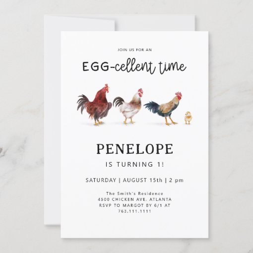 Farm Chicken EGG-cellent Birthday Invitation | Zazzle