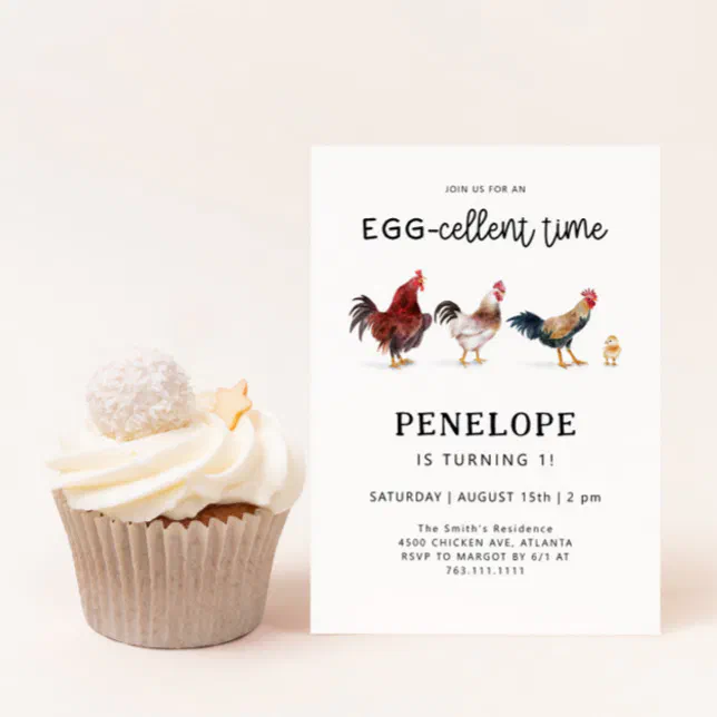 Farm Chicken EGG-cellent Birthday Invitation | Zazzle