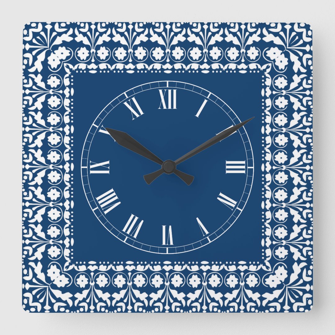 Farm Country Blue and White Elegant Kitchen Clock | Zazzle