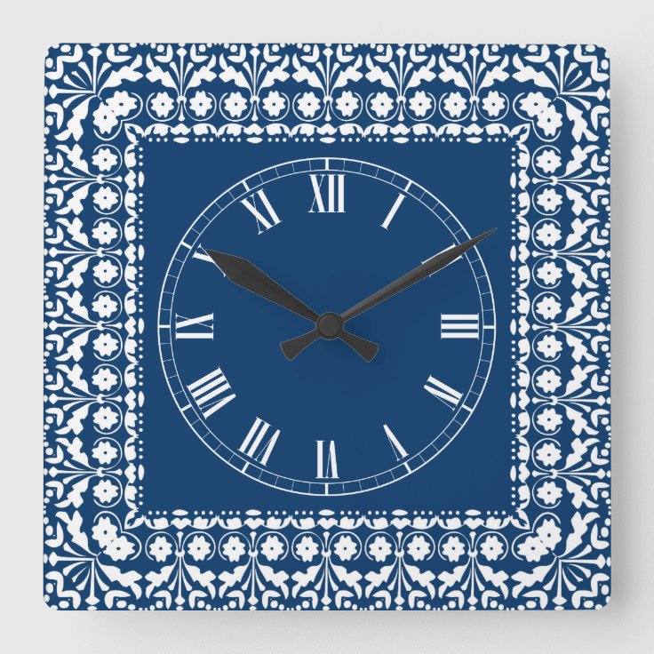 Farm Country Blue and White Elegant Kitchen Clock | Zazzle