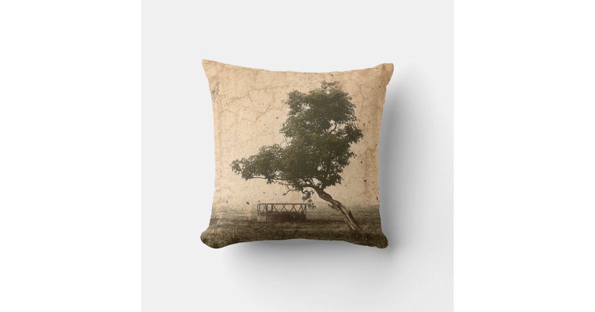 Farm Country Rustic Vintage Antique Beige Tree Throw Pillow | Zazzle