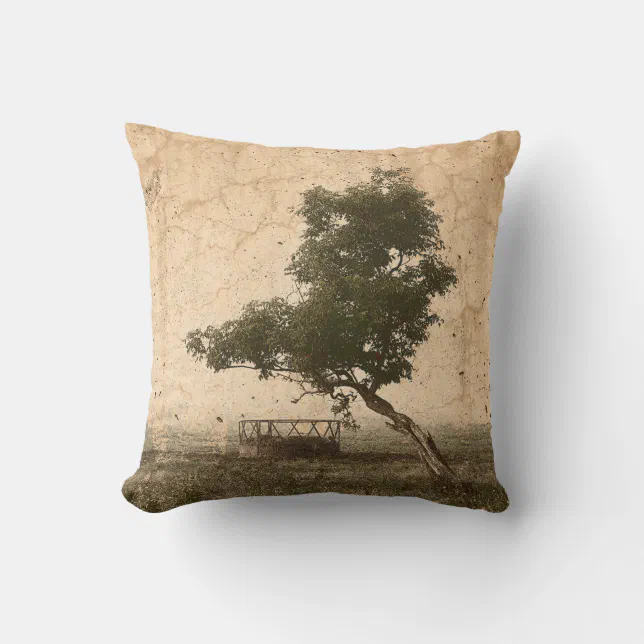 Farm Country Rustic Vintage Antique Beige Tree Throw Pillow | Zazzle