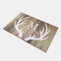 Farm Elegant White Deer Buck Antlers & Rustic Wood Doormat | Zazzle