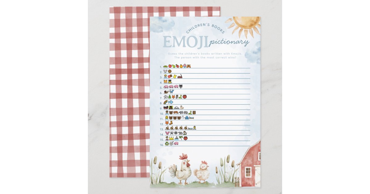 Farm Emoji Pictionary Baby Shower Game | Zazzle