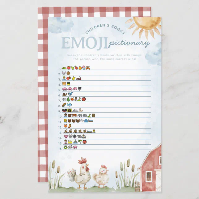 Farm Emoji Pictionary Baby Shower Game | Zazzle