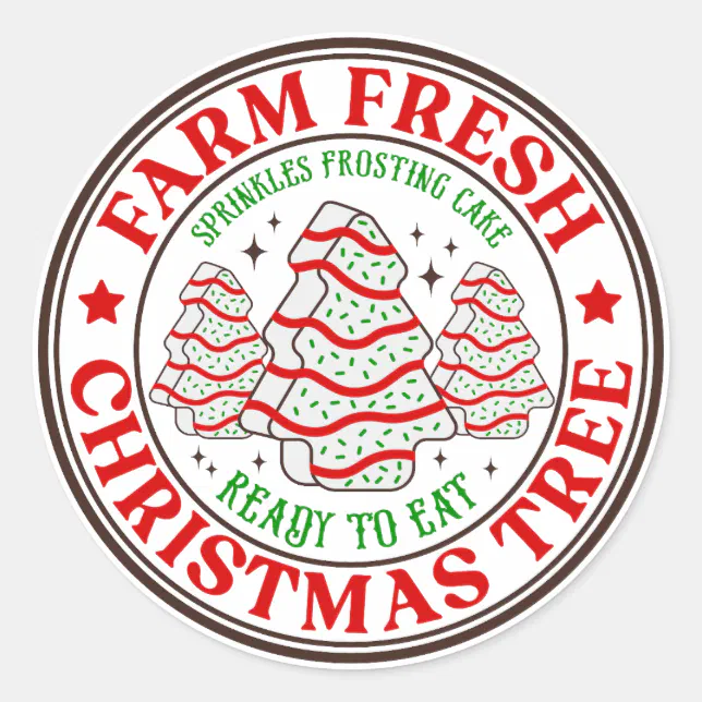 Farm Fresh Christmas Tree Frosting Cake Classic Round Sticker | Zazzle