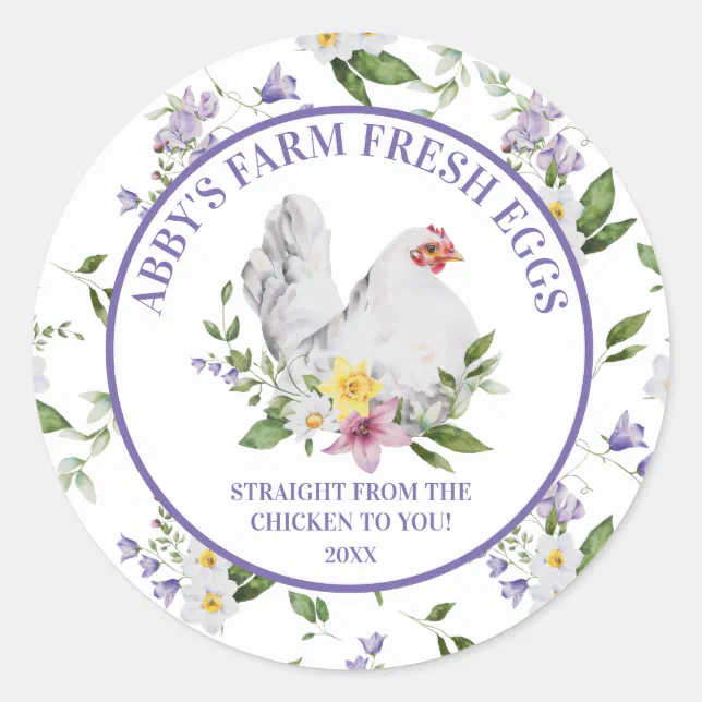 Farm Fresh Eggs Chicken Floral Classic Round Sticker | Zazzle