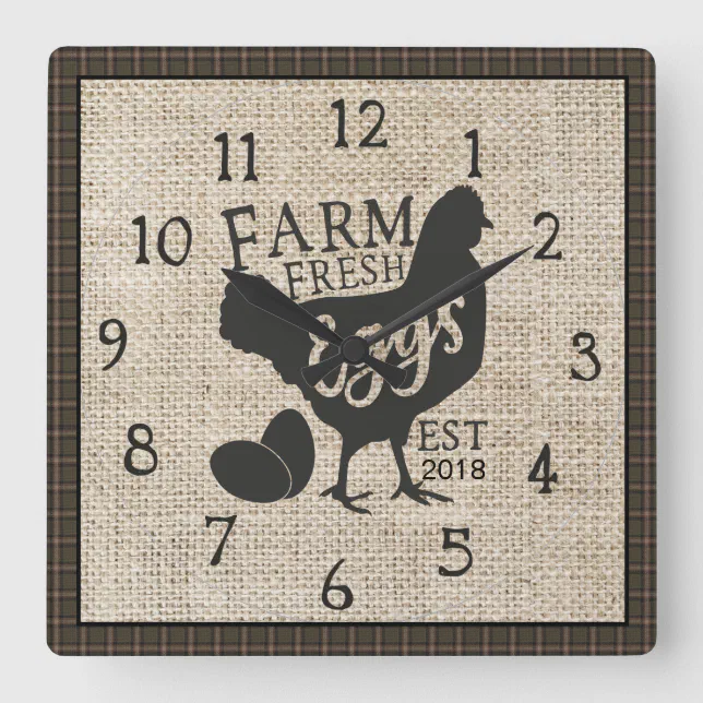Farm Fresh Farmhouse Style Rustic Clock with Year | Zazzle