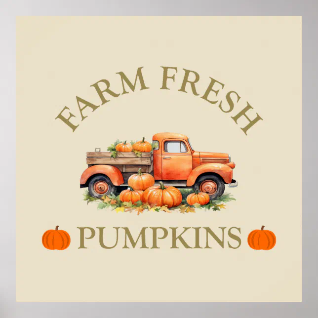 Farm fresh watercolor pumpkins fall autumn poster | Zazzle