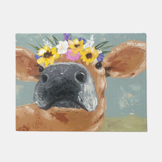 Farm Fun - Cow with Flower Crown Doormat | Zazzle.com