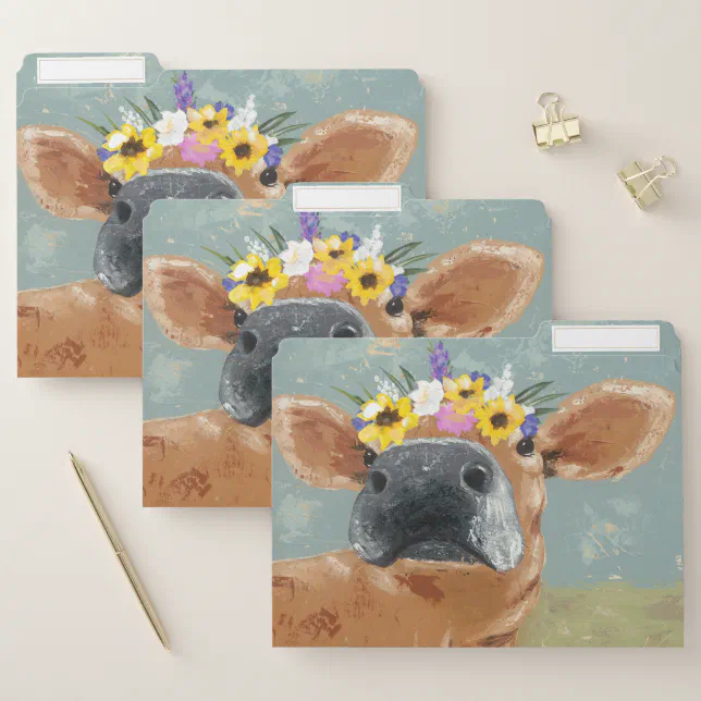 Farm Fun - Cow with Flower Crown File Folder | Zazzle